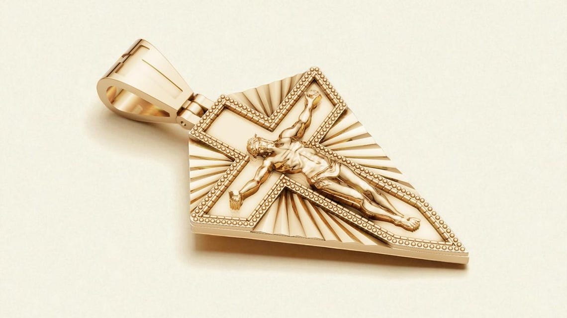 14K / 18K Gold 3D Diamond Shape Jesus Diamond Pendant, Gold Jesus ...