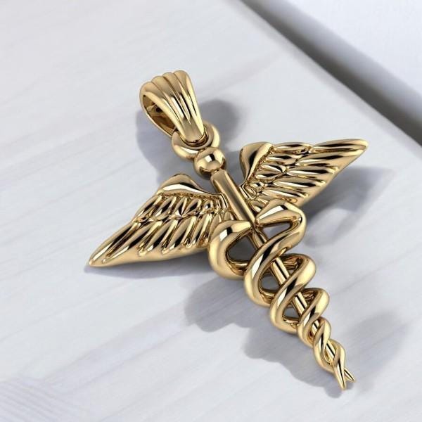 14k Solid Gold Medical Caduceus Pendant, 7 Grams 14k Gold Doctor's ...