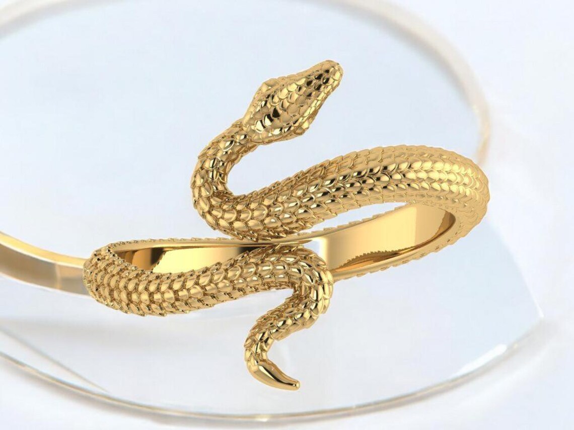 14k Solid Gold Snake Ring, 14k Gold Snake Ring, Statement Ring for ...