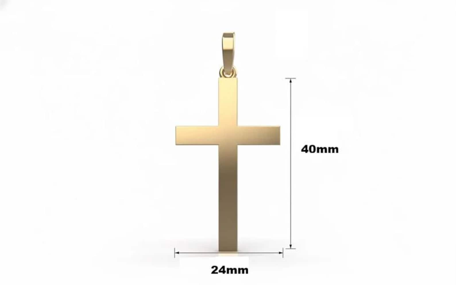 18K Solid Gold Thick Plain Cross Pendant 40mm X 24mm – Minimalist ...