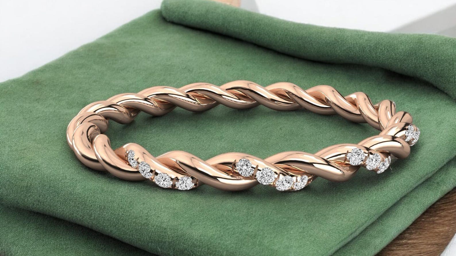 14k Solid Gold Rope Diamond Ring, Twisted Diamond Ring, Rope Diamond ...