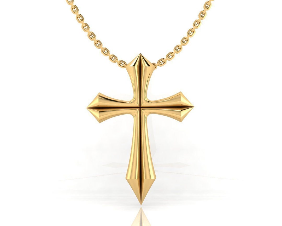 14k Solid Gold Cross Pendant, Gold Cross Pendant With Sharp Edges ...