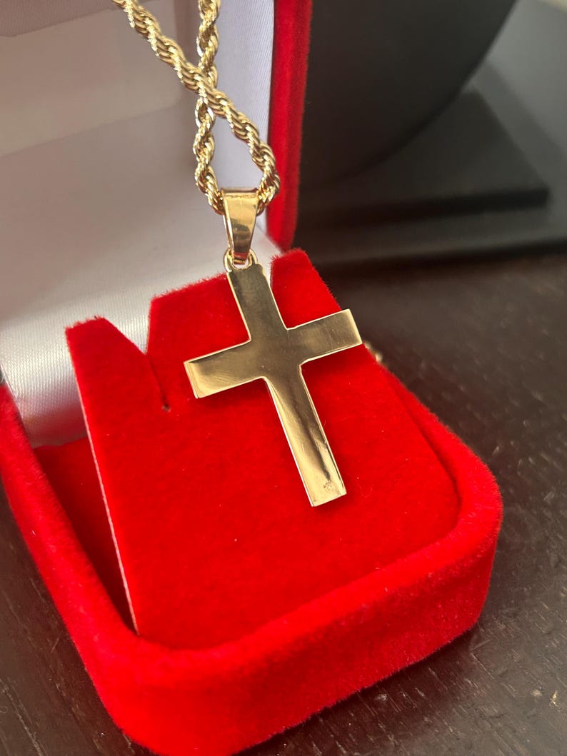 Solid Gold Cross Pendant, 14k/18k Plain Charm for Thick Chains - Etsy