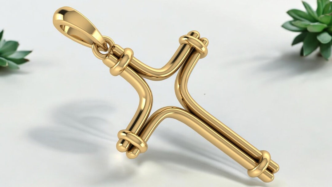 14k Solid Gold Cross Pendant, Gold Cross Unique Design Pendant, Unisex ...