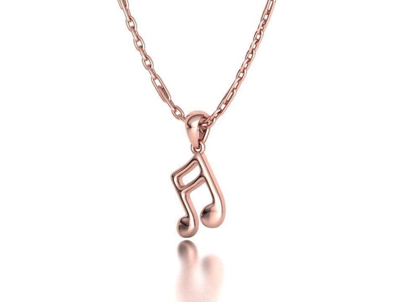 14K Solid Gold Music Note Pendant, Musical Note Pendant, Gift for Her ...