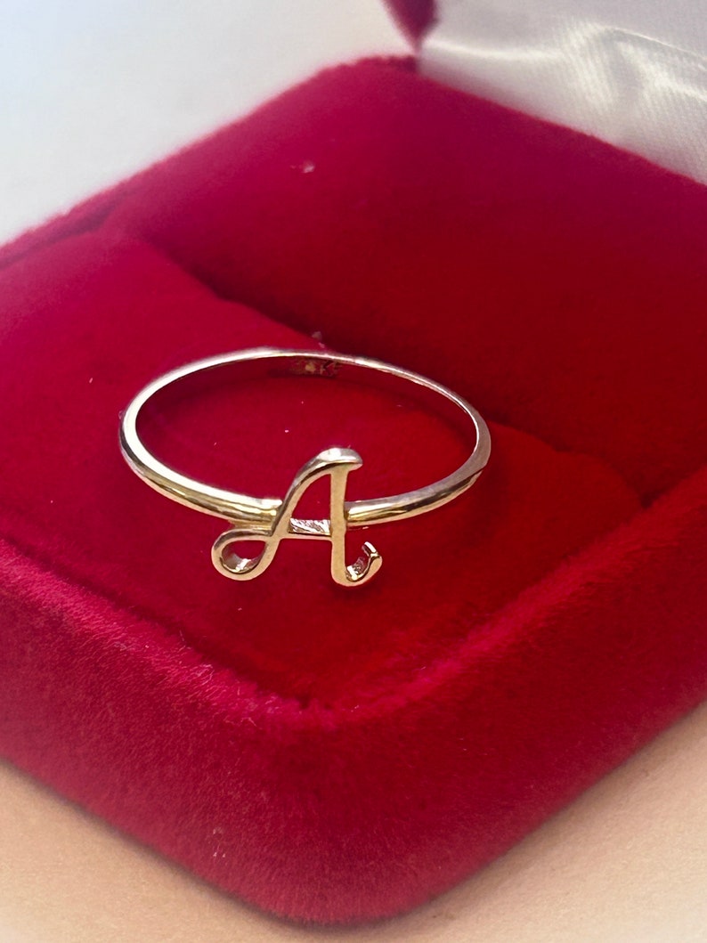 14K Solid Gold Initial Letter Ring, Alphabet Gold Ring, Thin Initial ...