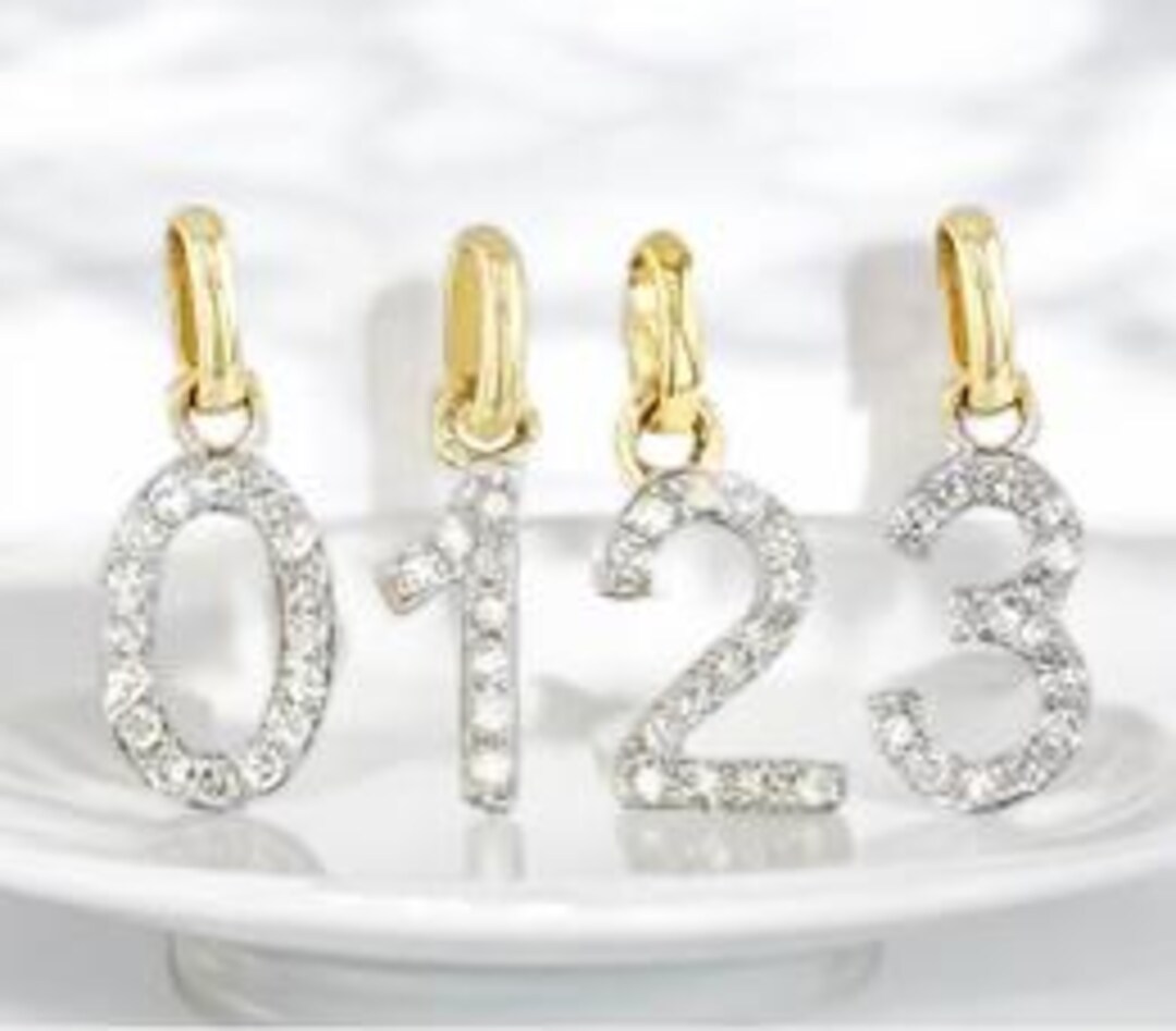 Diamond Number Charm Pendant, 14k Solid Gold Diamond Number Charm for ...