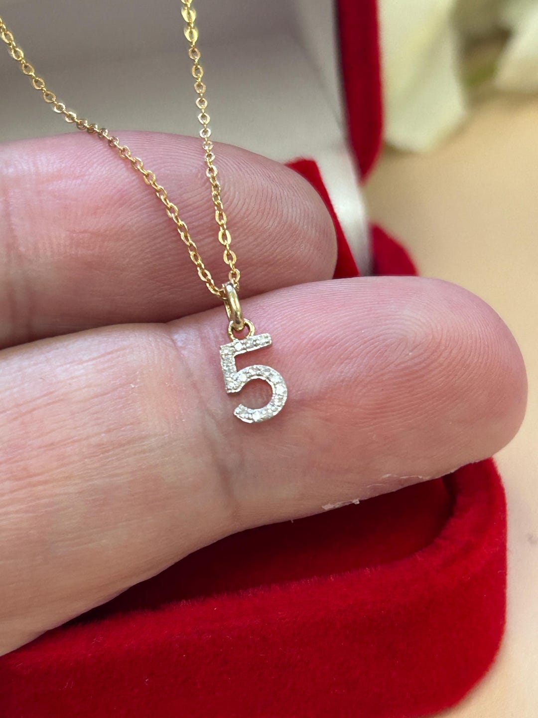 Diamond Number 5 Charm Pendant, 14k Solid Gold Diamond Number Charm for ...
