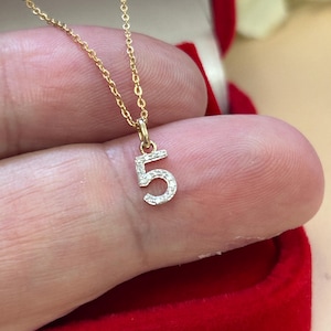 Diamond Number 5 Charm Pendant, 14k Solid Gold Diamond Number Charm for ...