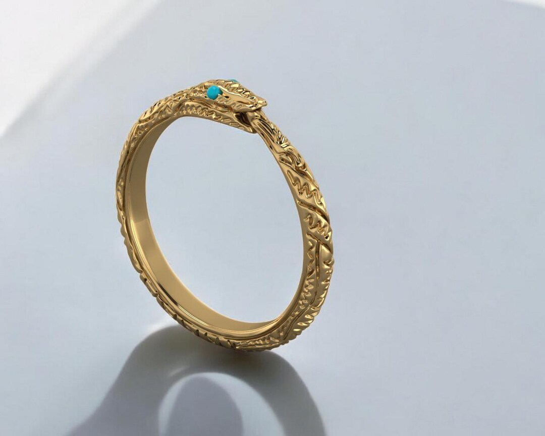 18k Solid Gold Snake Statement Ring, 18k Gold Snake Ring With Turquoise ...