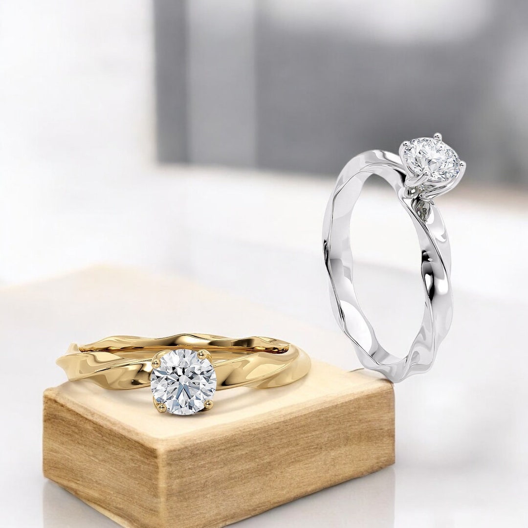 0.50 Carat 14K Solid Gold Solitaire Diamond Ring, Twisted Shank Diamond ...