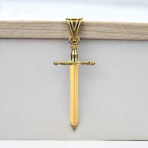 14k Solid Gold Small Sword Pendant, Gold Sword, Unisex Gold Sword ...