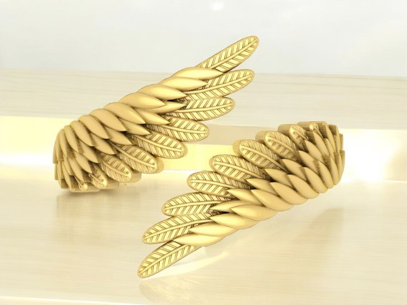14k Solid Gold Angel Wings Statement Ring, Gold Wings Ring, Angel Rings ...