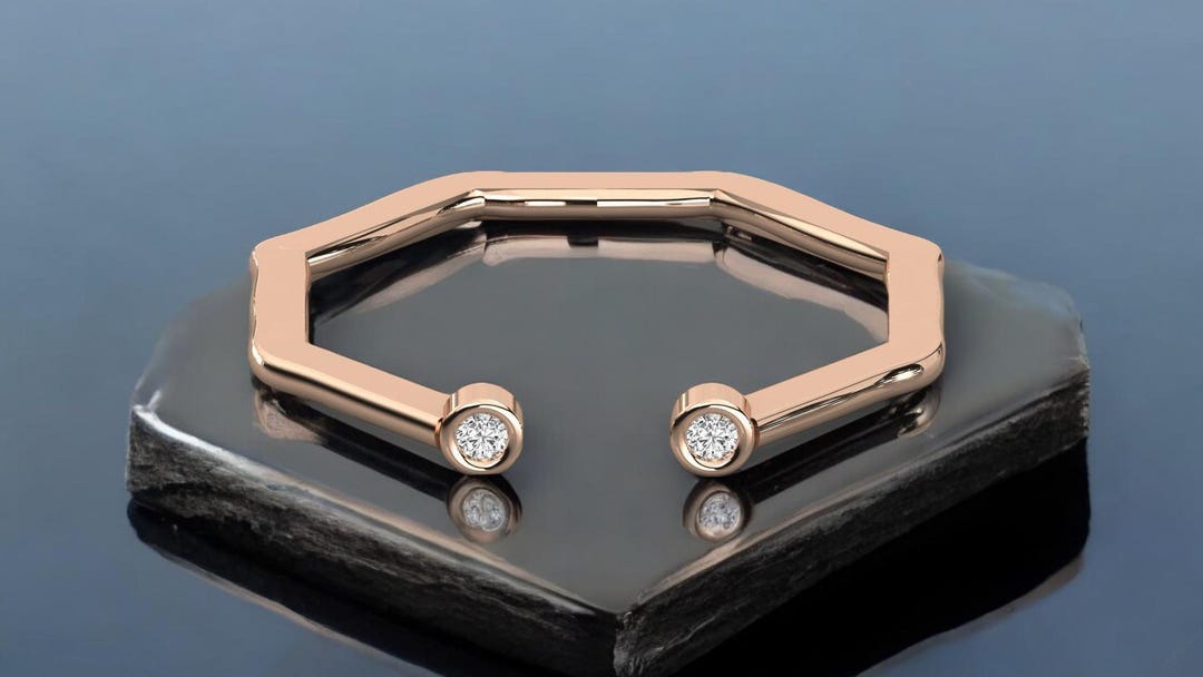 14k Solid Gold Heptagon Diamond Ring, Heptagon Shape Diamond Band, Diamond Band Heptagon Shape ...