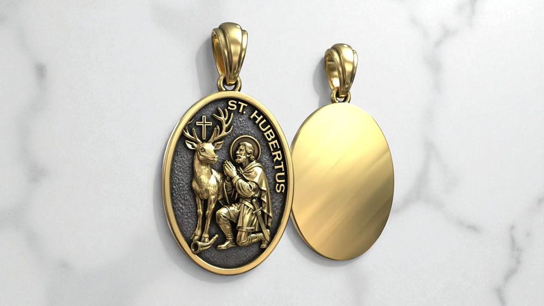 Saint Hubert Oval Medallion Pendant – 14k/18k Solid Gold | Patron Saint ...