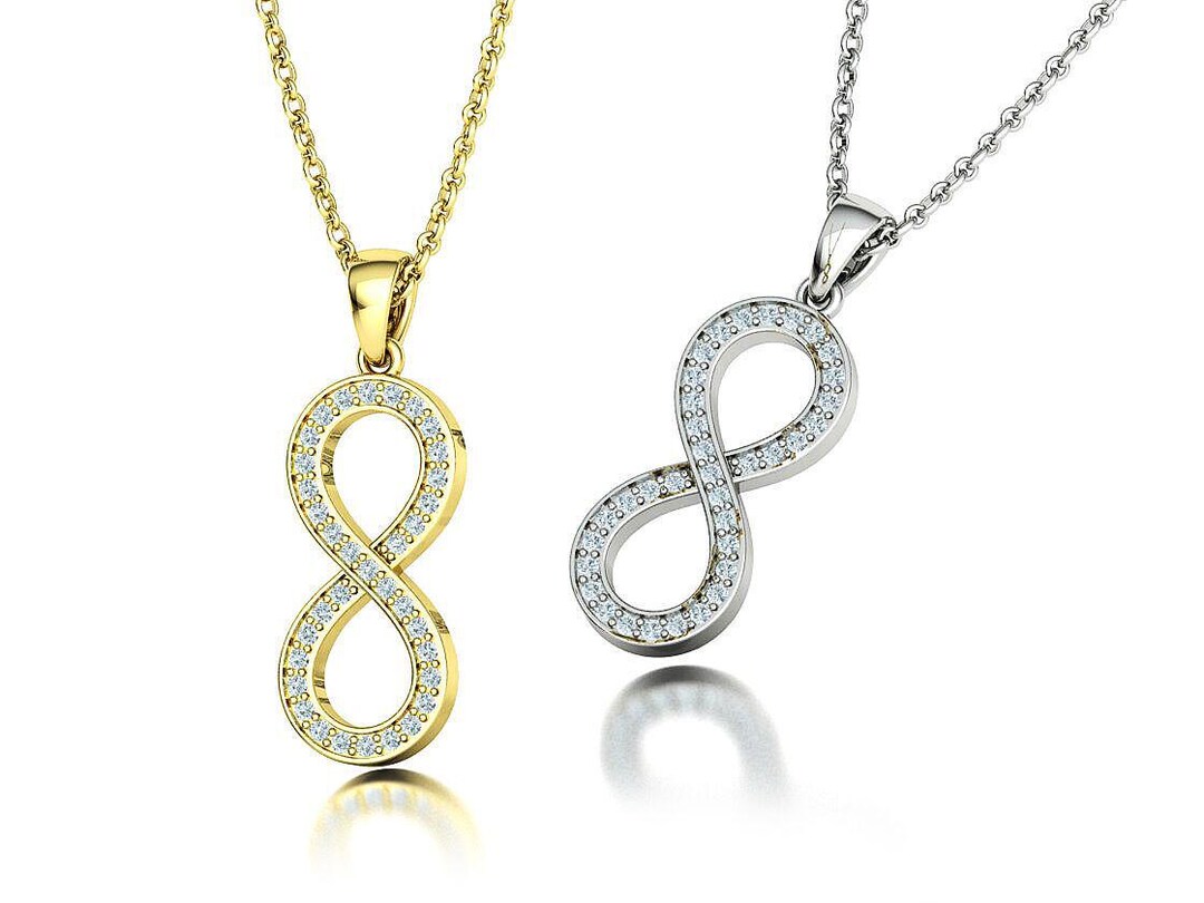 14K Solid Gold Diamond Infinity Design Necklace, Infinity Necklace With ...