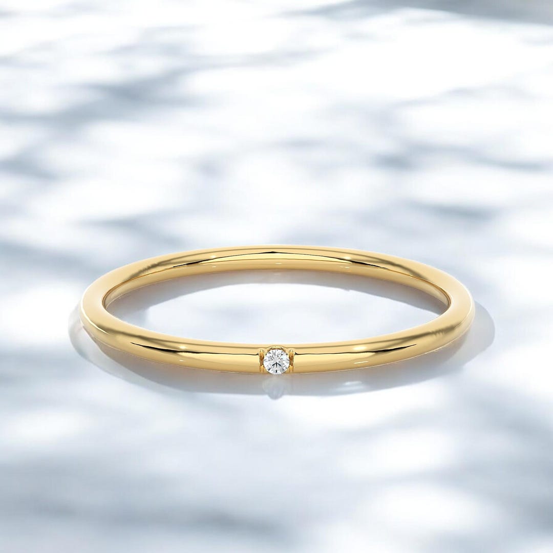 14k Solid Gold Single Diamond Ring, Dainty Diamond Ring for Her, Thin ...