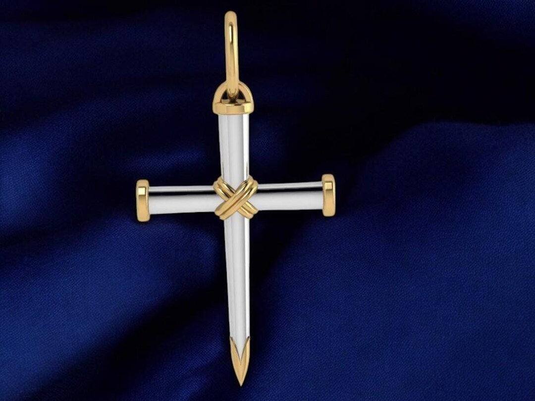 14k Solid Gold Two Tone Cross Pendant, Unique Design Two Tone Gold ...