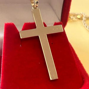 18K Solid Gold Thick Plain Cross Pendant 40mm X 24mm – Minimalist ...