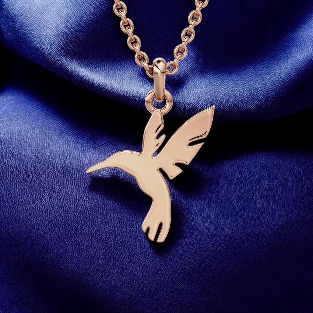 14k Solid Gold Humming Bird Necklace, 14k Solid Gold Humming Bird ...