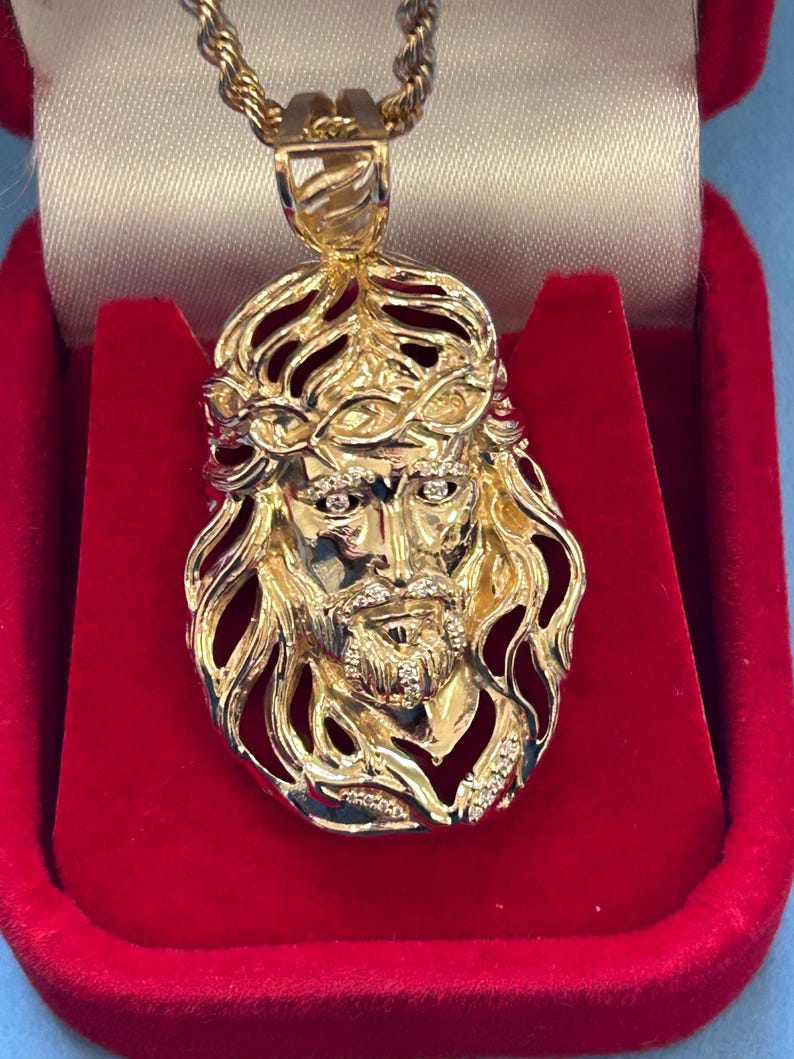14K, 18K Solid Gold Diamond Jesus Pendant, Solid Gold 3D Jesus Pendant ...