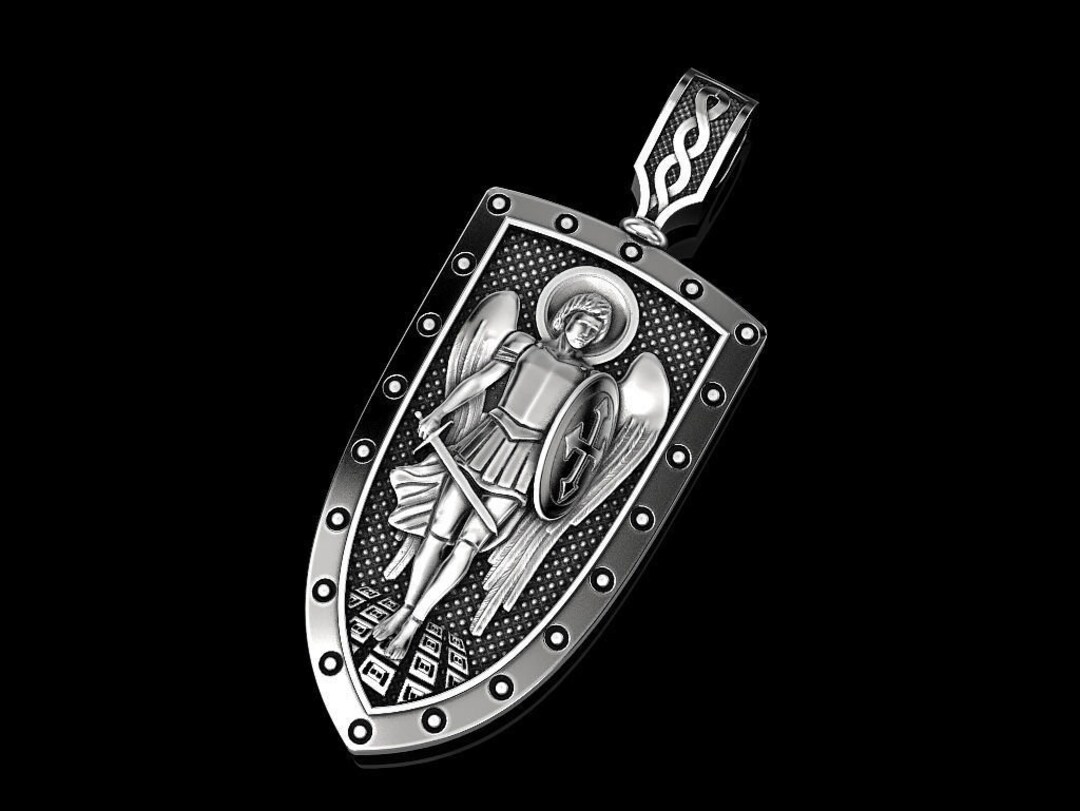 14k Solid Gold Saint Michael Pendant, Shield Saint Michael Pendant ...