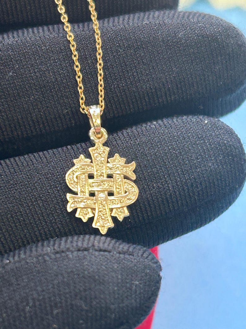 14k Solid Gold Jesus Christ Monogram IHS Pendant, Gold Christ Monogram ...