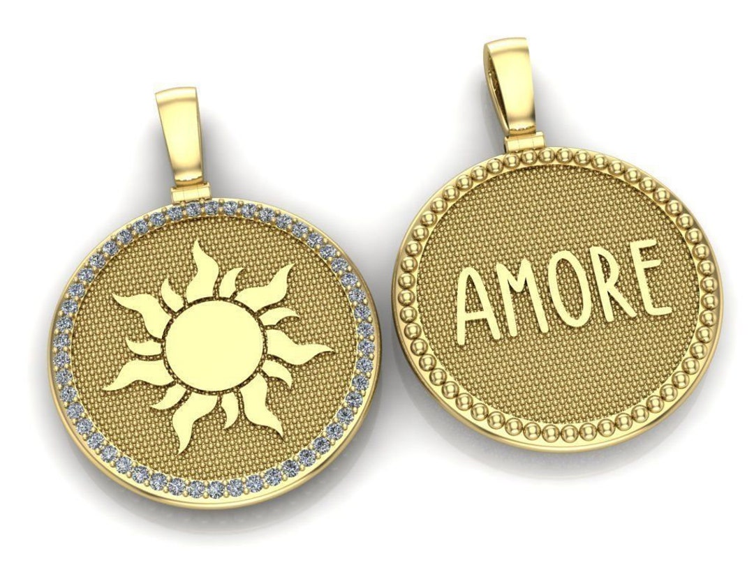 14k Solid Gold Diamond Sun Pendant, Amore Diamond Sun Pendant, Sun ...