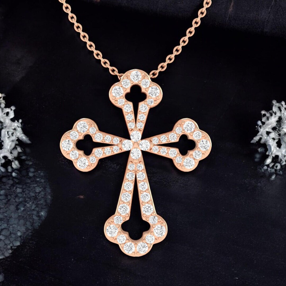 Diamond Orthodox Cross Necklace, 14k Solid Gold Dainty Diamond Orthodox ...