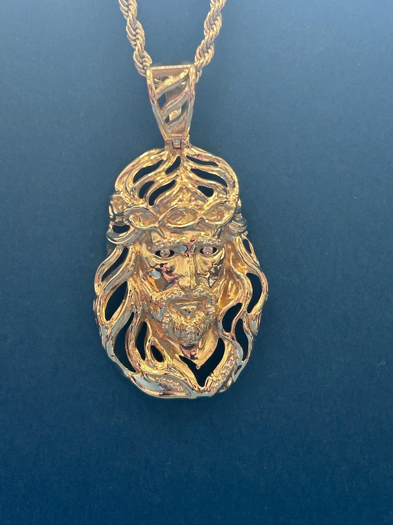 14K, 18K Solid Gold Diamond Jesus Pendant, Solid Gold 3D Jesus Pendant ...