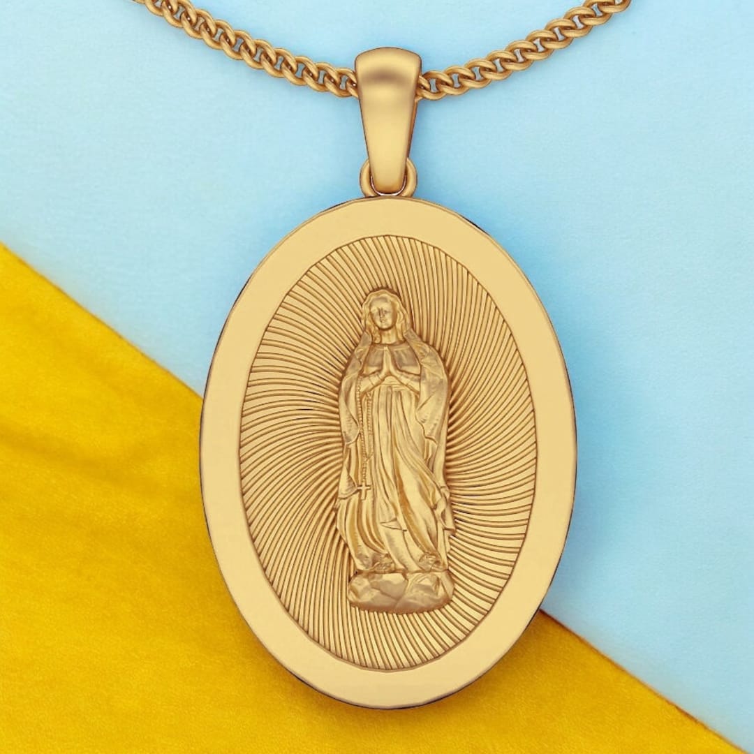 14k Solid Gold Saint Mary Pendant, Gold Virgin Mary Pendant, St Mary ...