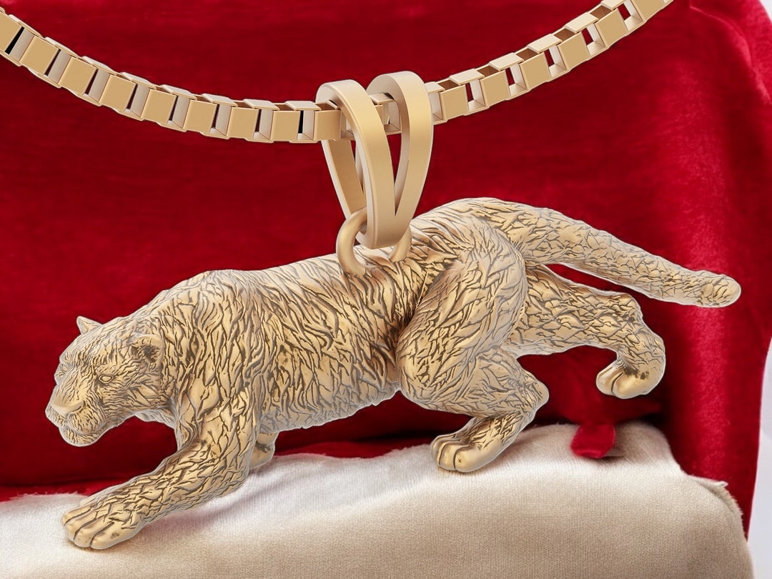 14K Solid Gold Panther Pendant, Gold Panther Pendant, Panther Jewelry ...