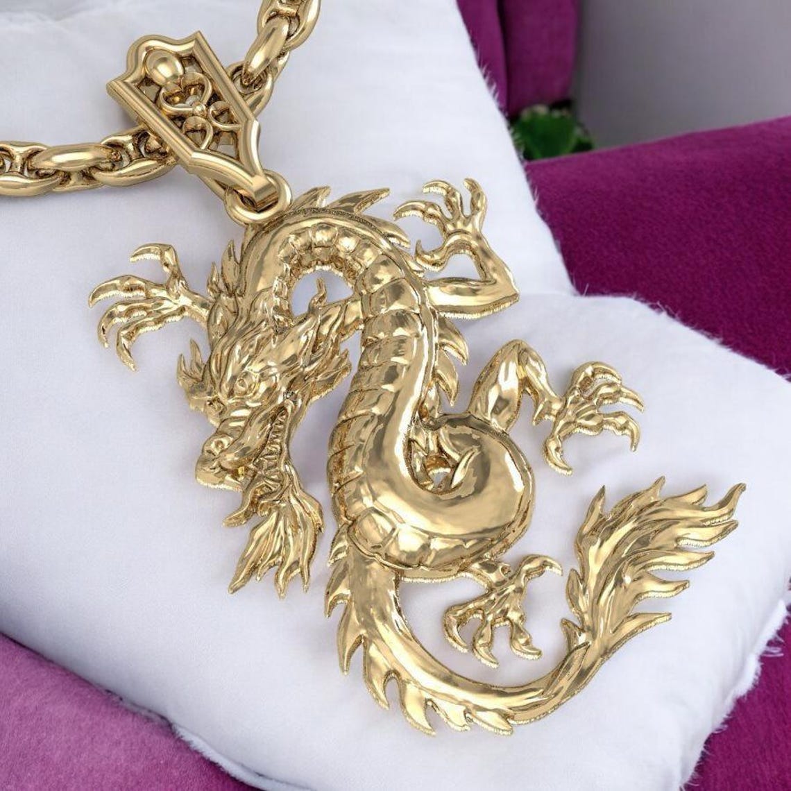 14k Solid Gold Dragon Pendant, Special Design Gold Dragon Pendant ...