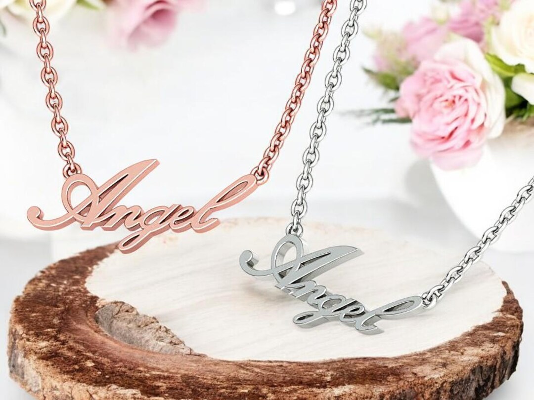 14k Solid Gold Angel Necklace, Gold Angel Necklace for Her, Angel Name ...