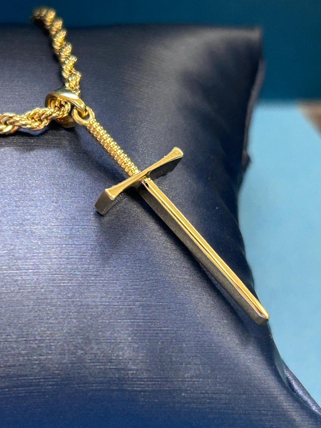 14k, 18k Solid Gold Sword Pendant, Gold Sword, 30mm Unisex Gold Sword ...