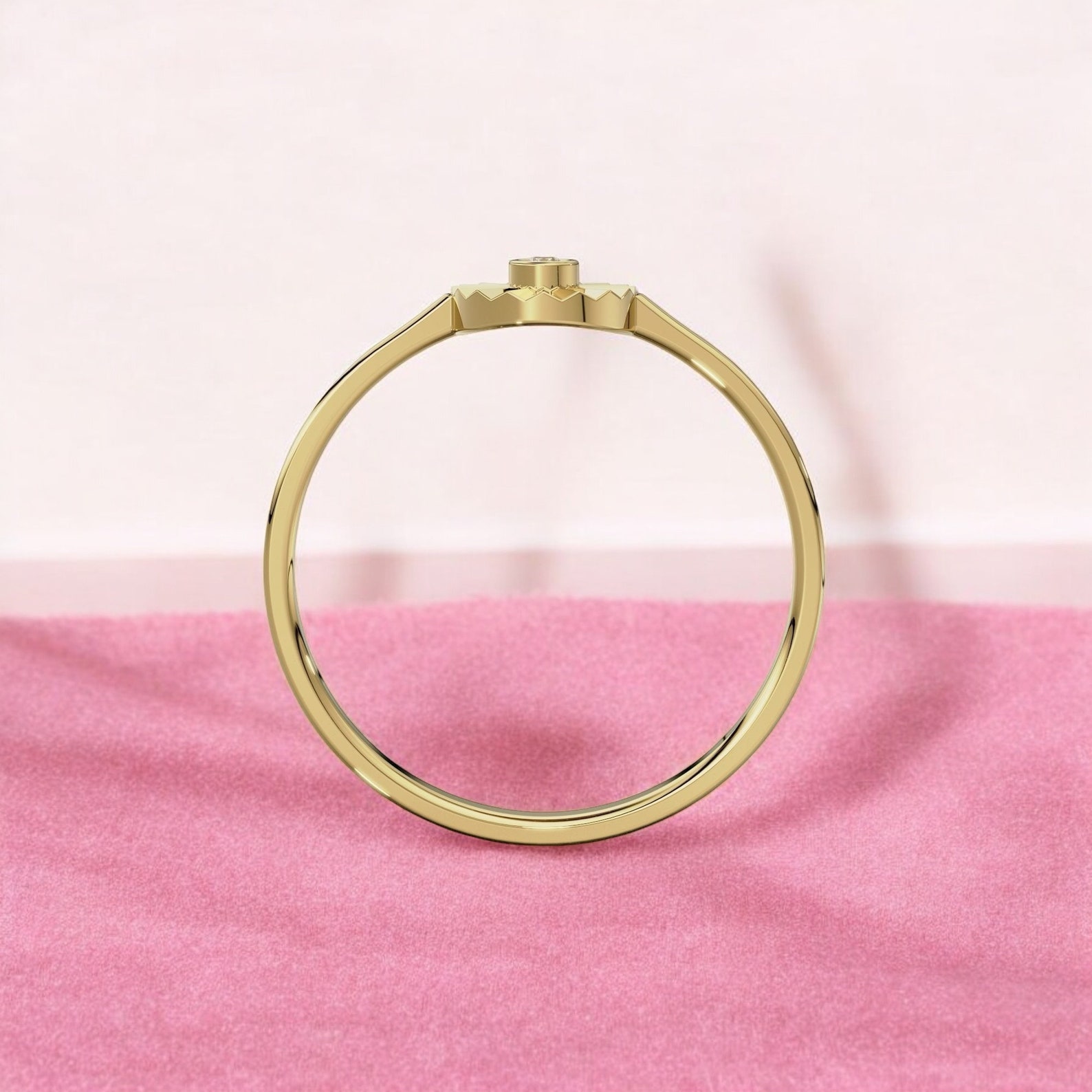 14k Solid Gold Diamond Disc Ring, Bezel Set Star Disc Ring, Dainty Disc ...