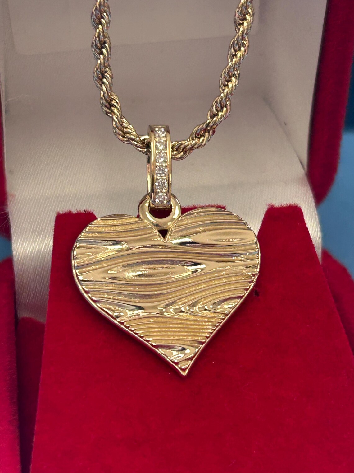 14k Solid Gold Textured Heart Pendant With Diamonds, Gold Diamond Heart ...