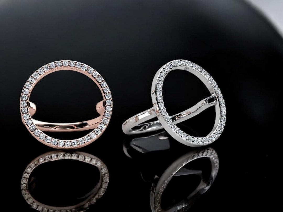 14k Solid Gold Open Circle Diamond Ring, Open Circle Diamond Ring ...