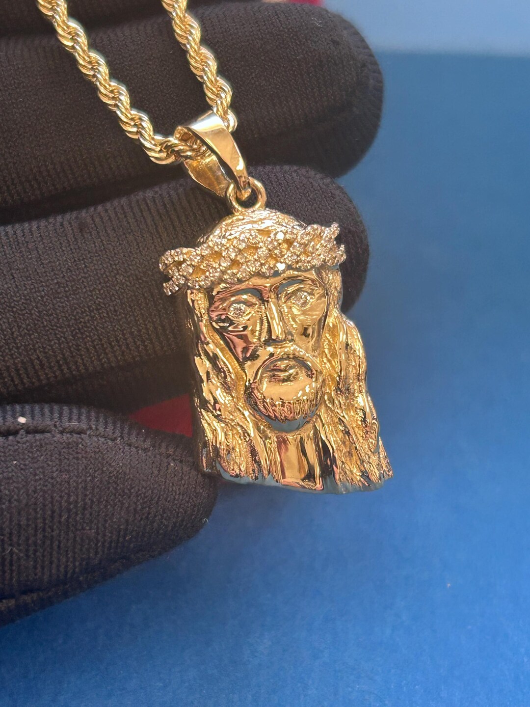 14K/18K Solid Gold 3D Diamond Jesus Pendant, Solid Gold Jesus Pendant ...