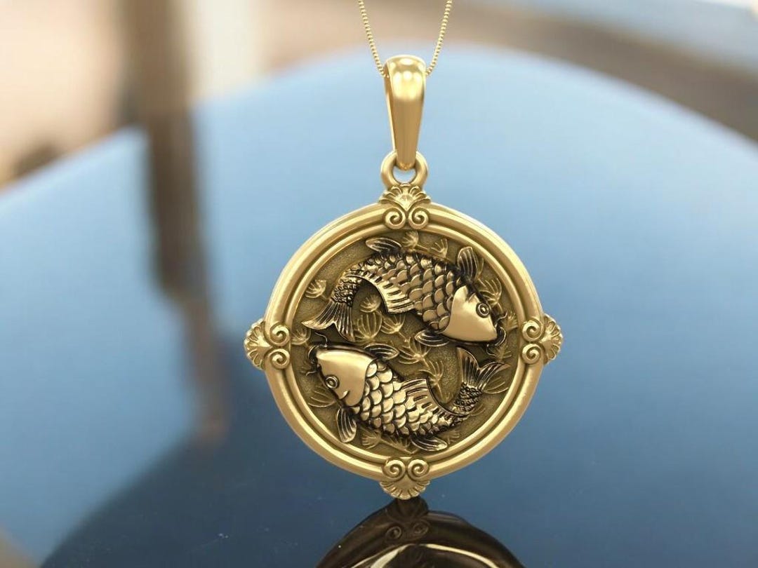 14k Solid Gold Fish Pendant, Gold Fish Pendant, Double Fish Gold ...