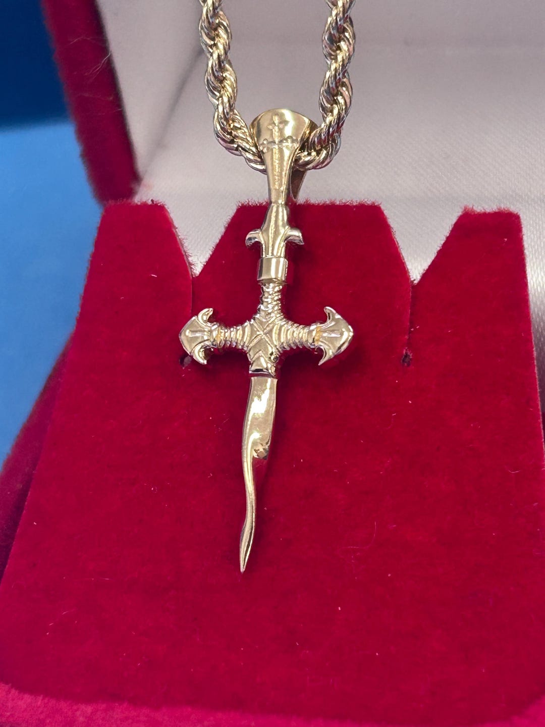 14k, 18k Solid Gold Twisted Sword Pendant, 14k Solid Gold Sword, Unisex ...