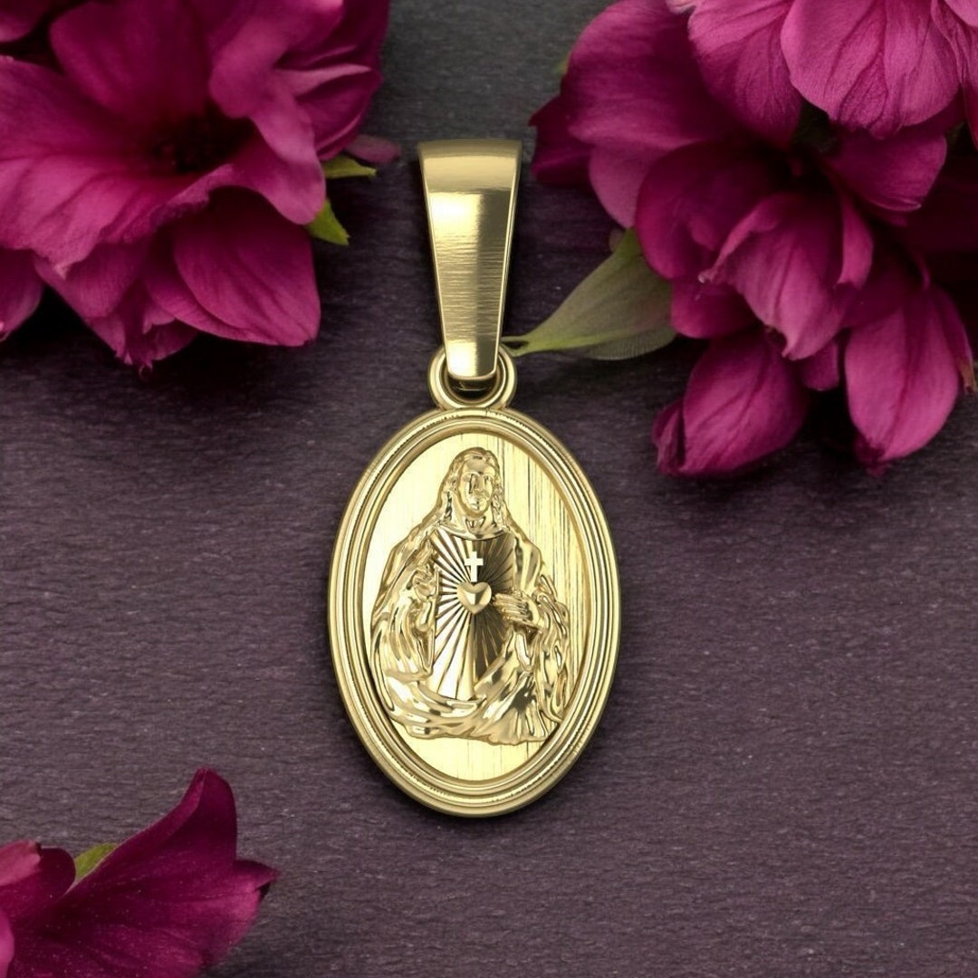 14k Solid Gold Jesus Christ Pendant, Oval Jesus Gold Pendant, Unisex ...