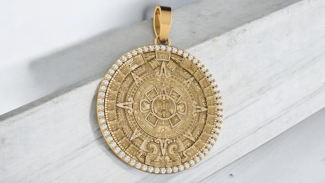 Diamond Mayan Calendar Pendant, 14k Solid Gold Mayan Calendar Pendant ...