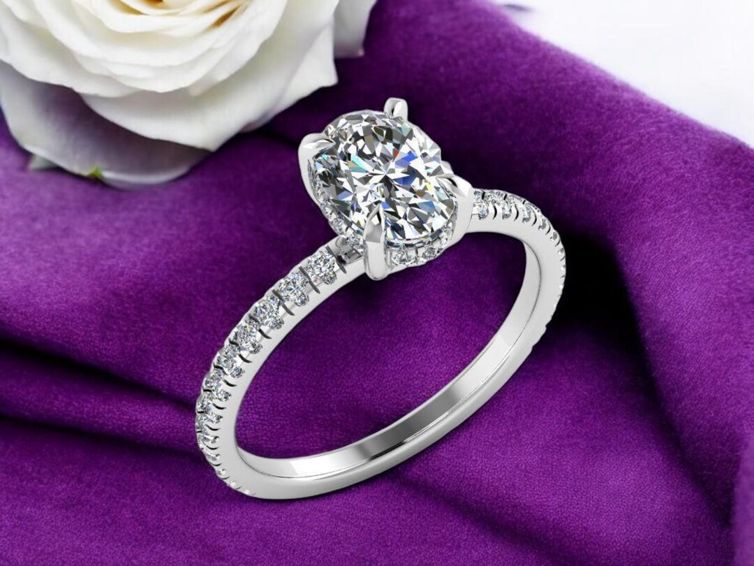 14k Solid Gold 0.75CTW Center Oval Cut Center Hidden Halo Diamond Ring ...
