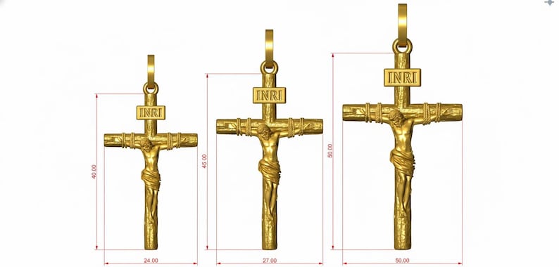 18k Solid Gold Jesus Cross Pendant, 3 Sizes, Unisex, Thick Chain Ready ...