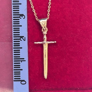 14k Solid Gold Small Sword Pendant, Gold Sword, Unisex Gold Sword ...