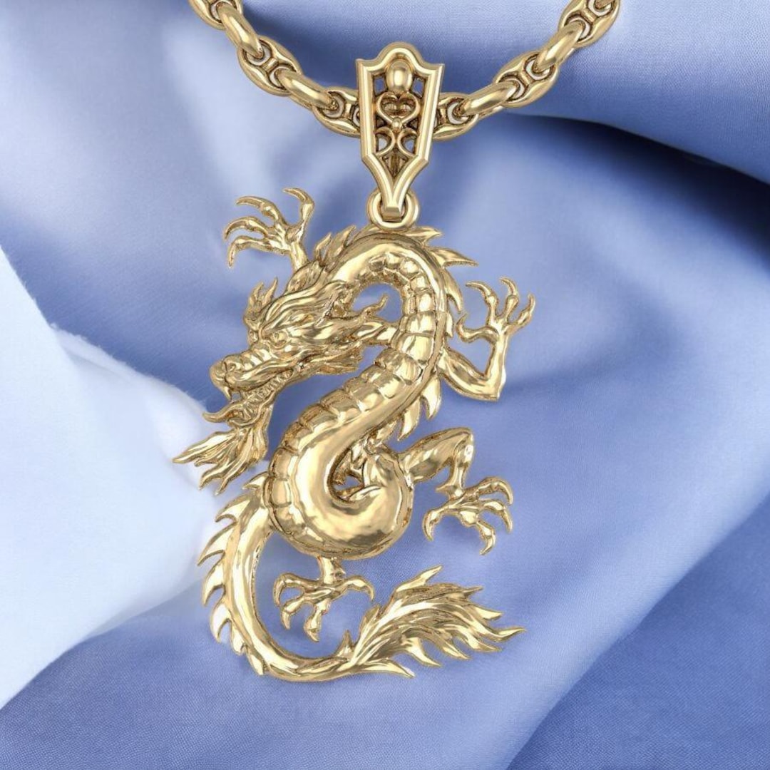 14k Solid Gold Dragon Pendant, Special Design Gold Dragon Pendant ...