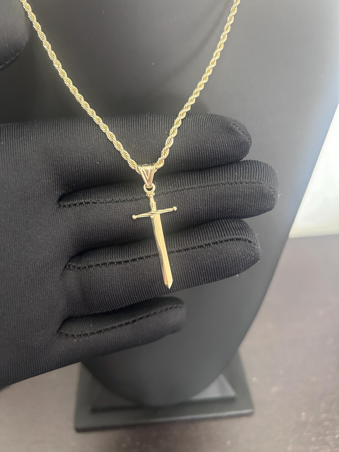 14k Solid Gold Sword Pendant, Gold Sword, Unisex Gold Sword Pendant ...