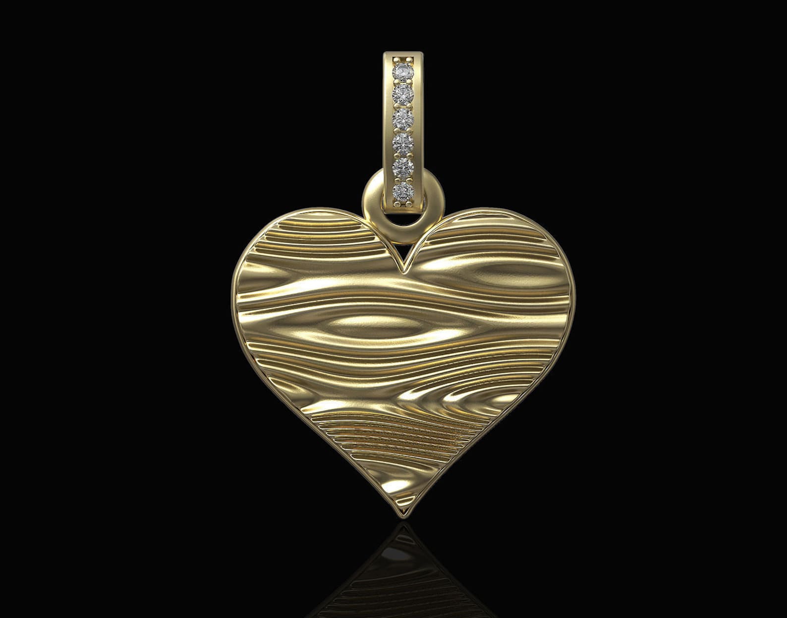 14k Solid Gold Textured Heart Pendant With Diamonds, Gold Diamond Heart ...
