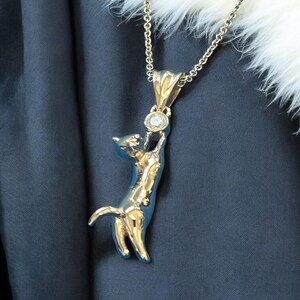 14k Solid Gold Cat Pendant, Diamond Cat Pendant, Climbing Cat Pendant ...